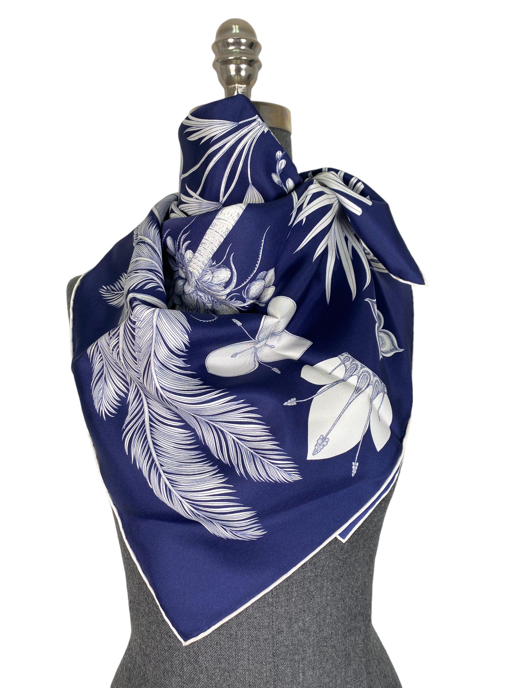 Hermès Index Palmarum Scott Scarf In Navy Blue - Consigned Designs