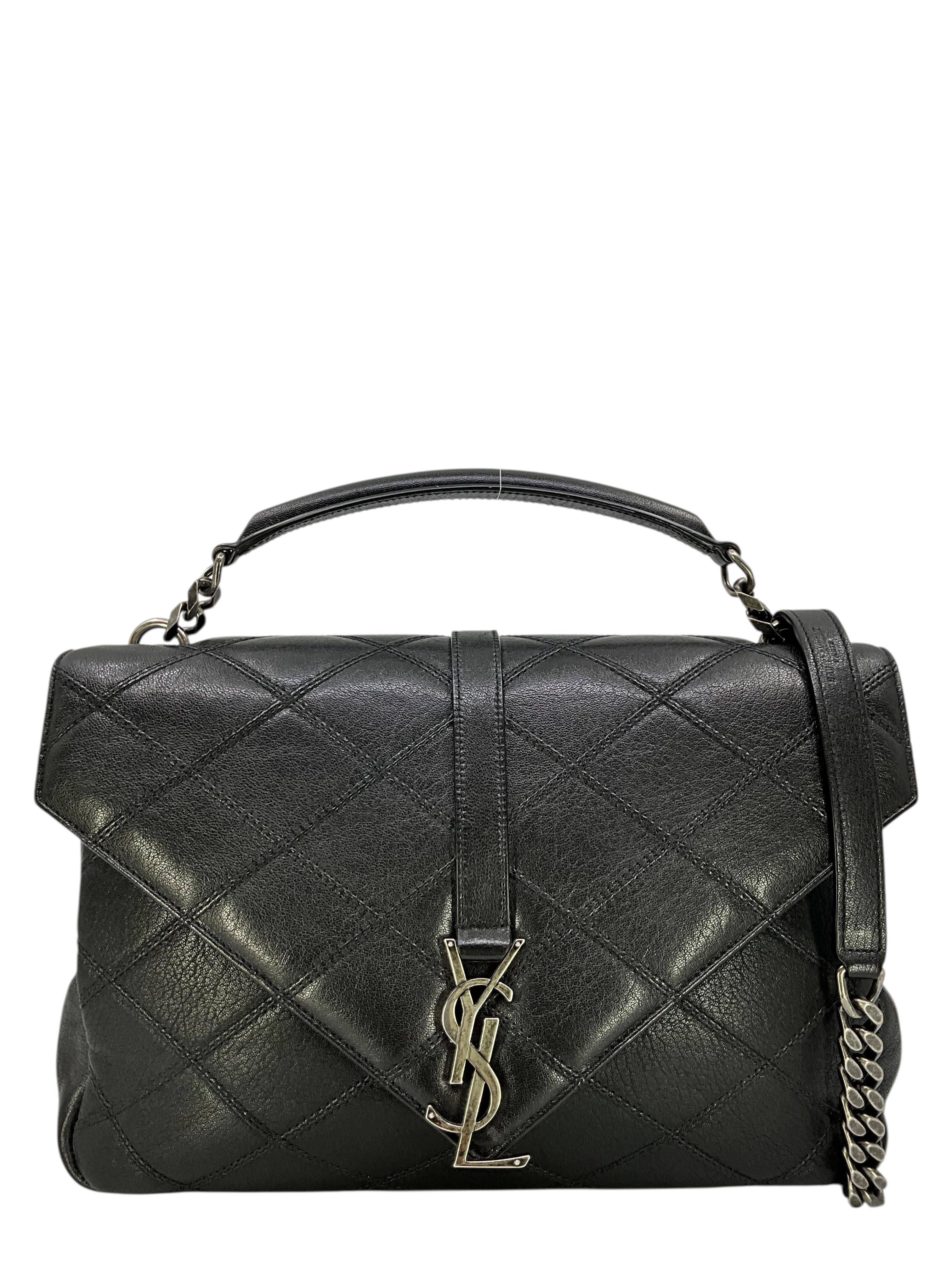 Saint Laurent College Large Diamond Quilted Leather Flap Shoulder Bag ...