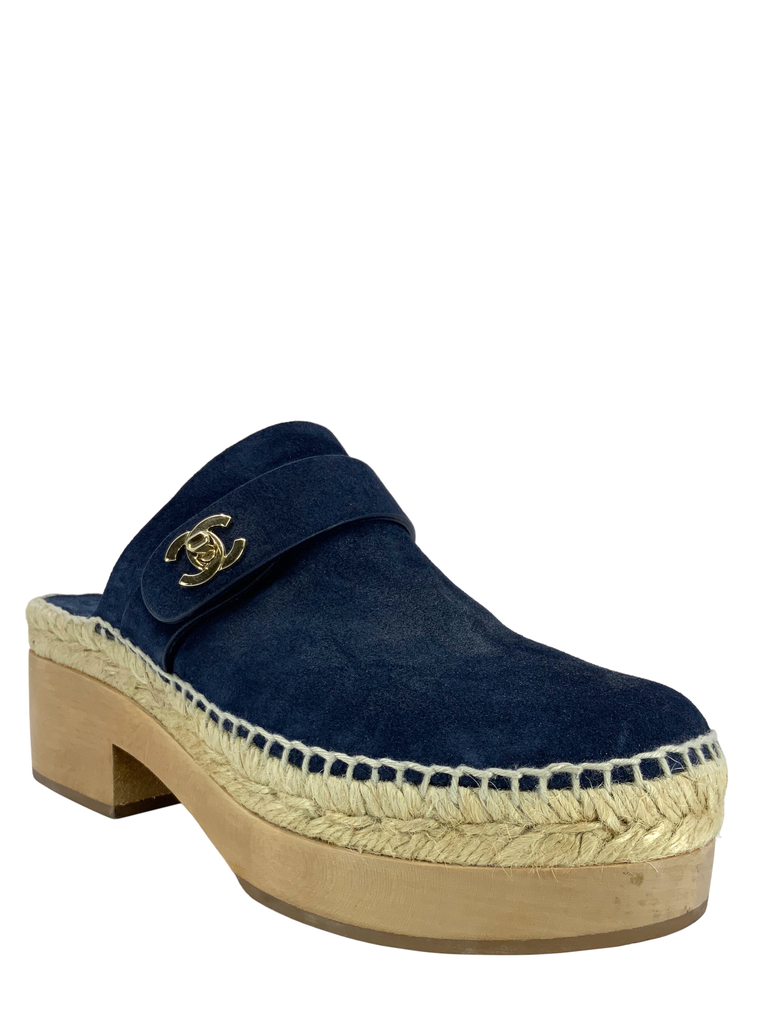 CHANEL Suede Calfskin CC Turn Lock Clogs Size 6 - Consigned Designs