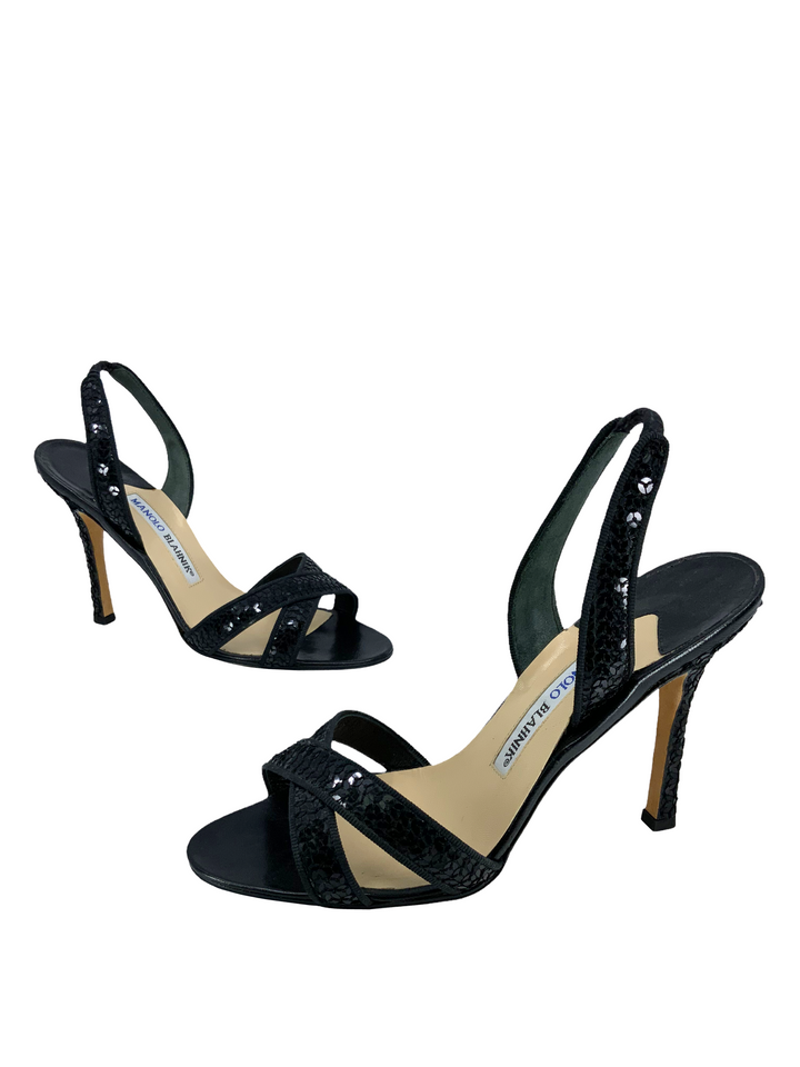 Manolo Blahnik Sequins Slingback Sandals Size 7 - Consigned Manolo Blahnik Sequins Slingback Sandals Size 7 - Consigned